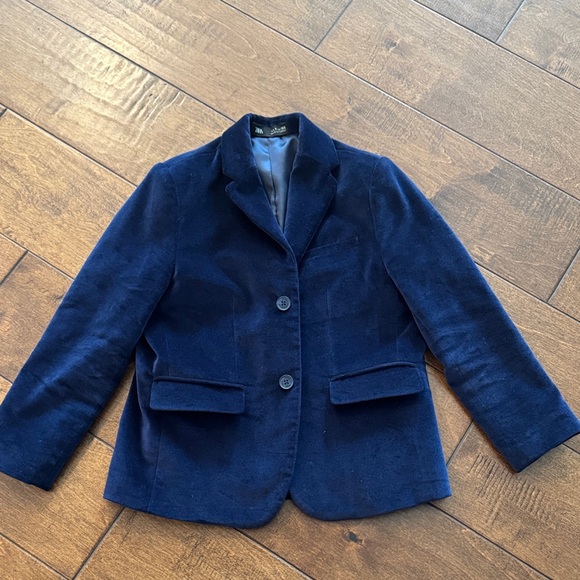 Zara | Jackets & Coats | Zara Deep Blue Velvet Blazer | Poshmark